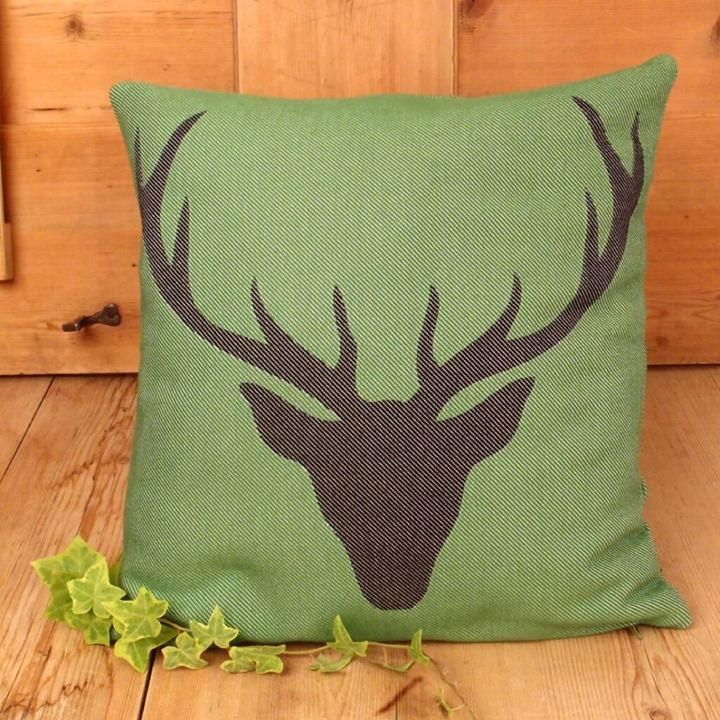 Federa cuscino con cervo, verde doubleface, moderno in stile tirolese ...