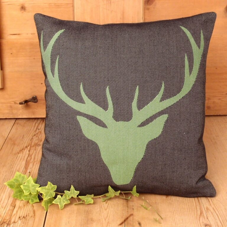 Federa cuscino con cervo, verde doubleface, moderno in stile tirolese ...