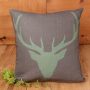 Federa, cuscino, testa di cervo, verde oliva e antracite, stile ...