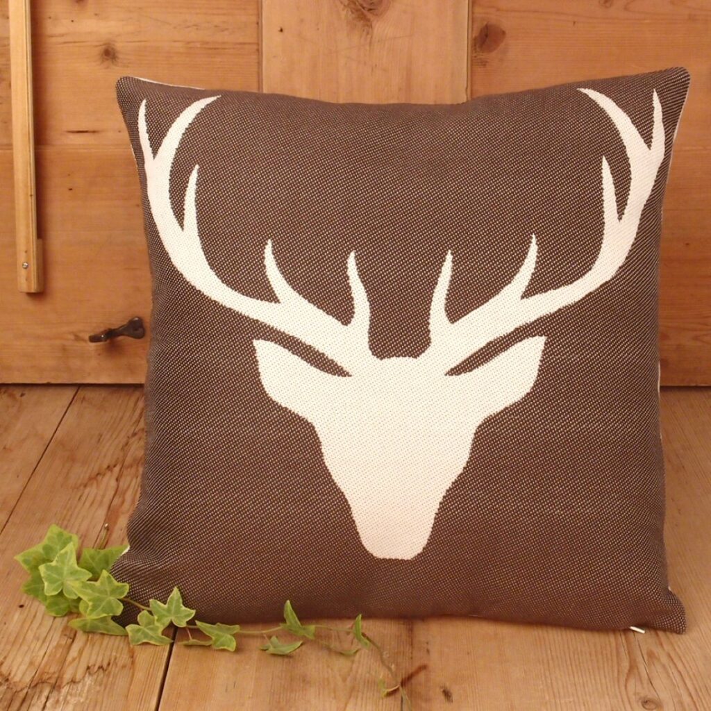 Federa Cuscino decorativo, testa di cervo nr. 1 stilizzato, grigio e ...
