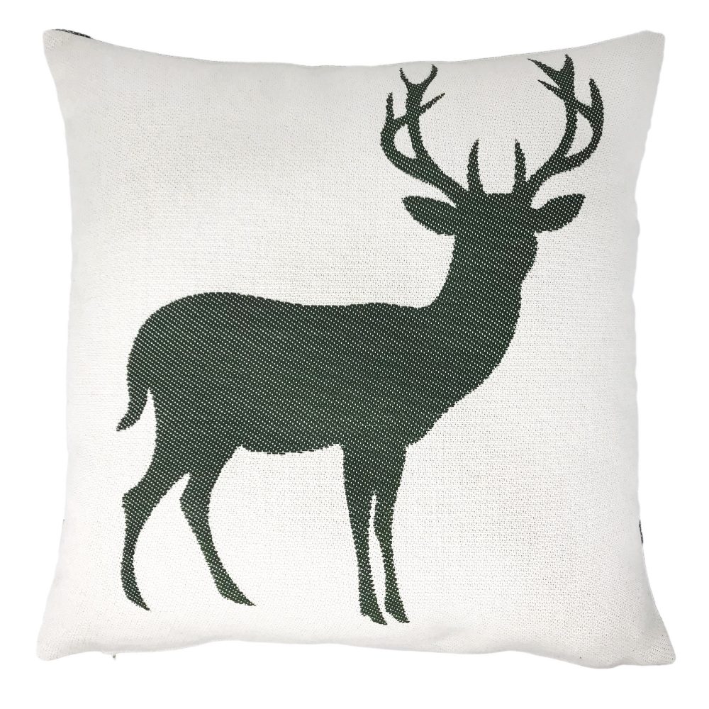 Federa cuscino fantasia testa di cervo, verde doubleface, moderno in ...