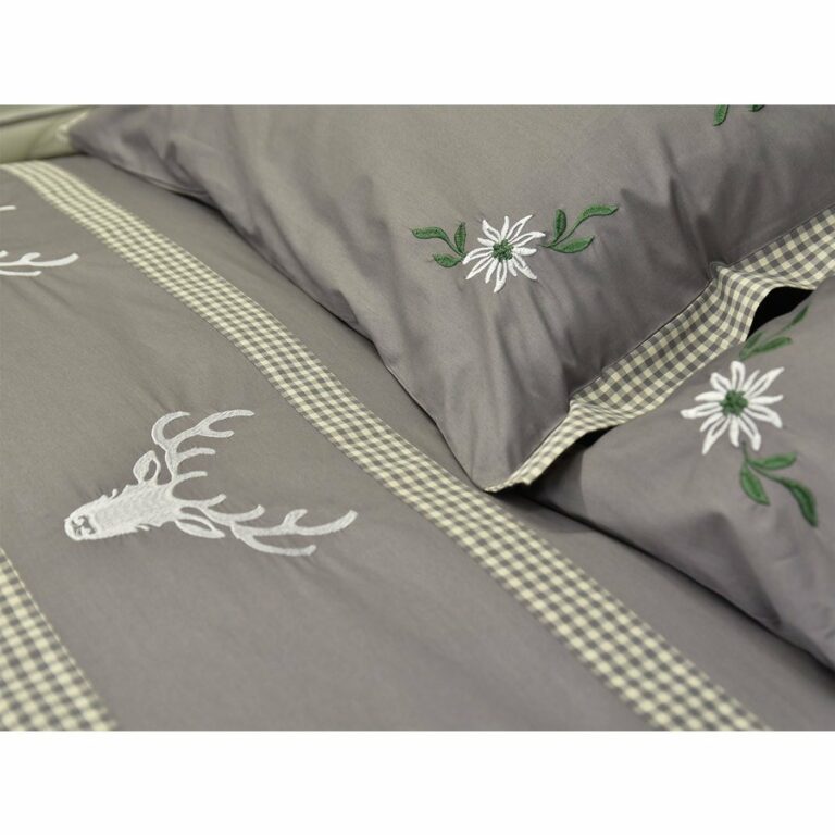 Parure copripiumino ricamo cervo e stelle alpine, stile chalet tirolese ...